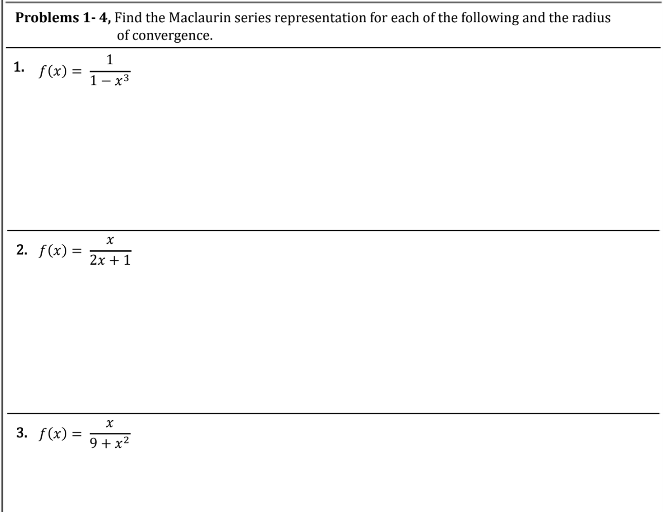 Problems 1- 4, ﻿Find the Maclaurin series | Chegg.com
