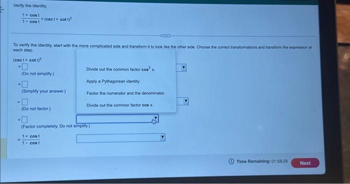 Solved Verity the identity. 1−cost1+cost=(csct+cott)2 each | Chegg.com
