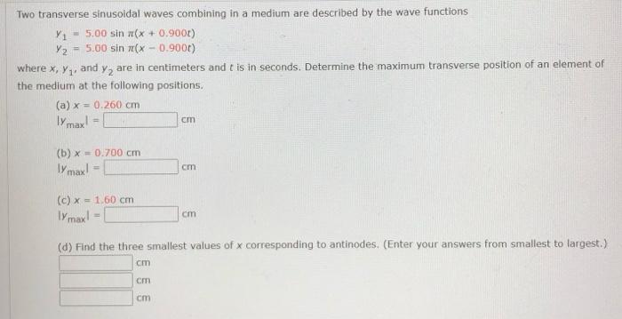 Solved Two transverse sinusoidal waves combining in a medium | Chegg.com