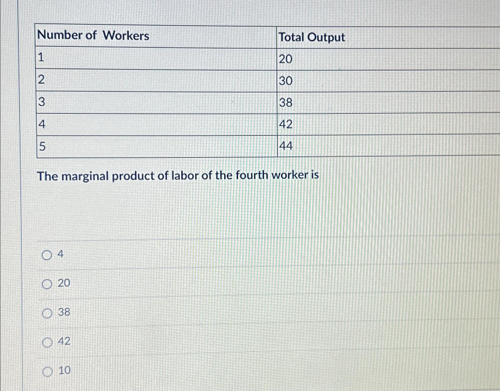 Solved \table[[Number of Workers,Total | Chegg.com