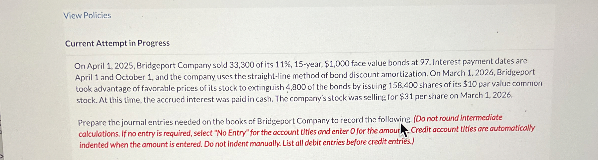 Solved View PoliciesCurrent Attempt in ProgressOn April | Chegg.com