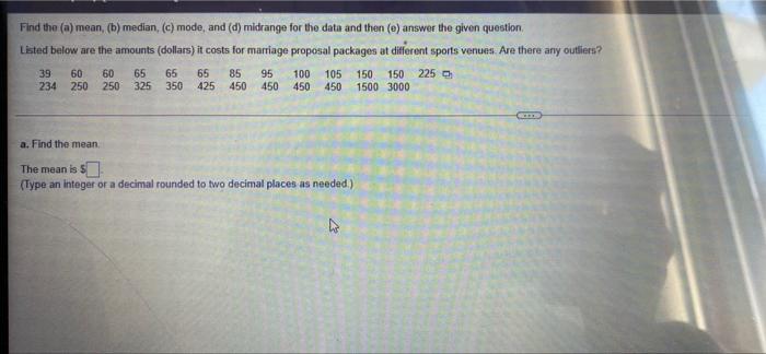 Solved Find the (a) mean, (b) median, (c) mode, and (d) | Chegg.com