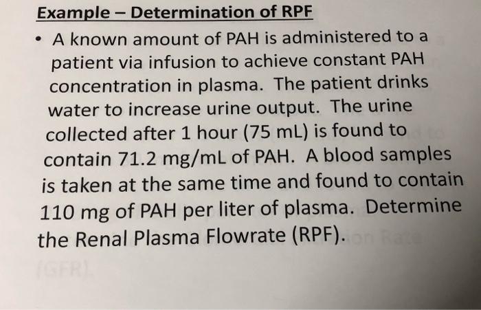 Solved Example – Determination of RPF - • A known amount of | Chegg.com