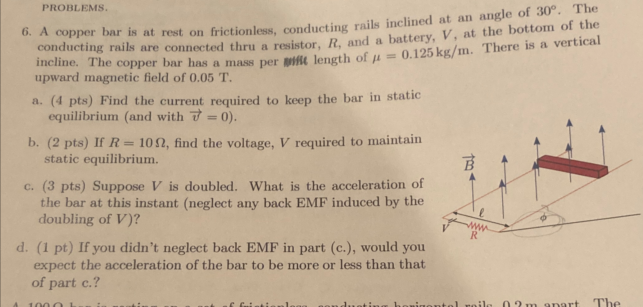 Solved 6. ﻿A copper bar is at rest on frictionless, | Chegg.com
