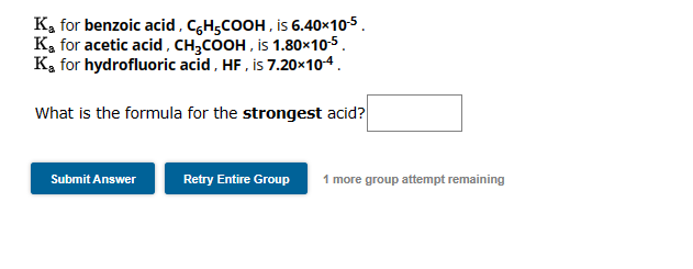 Solved for benzoic acid , ﻿C6H5COOH , ﻿is 6.40\times 10-5 . | Chegg.com