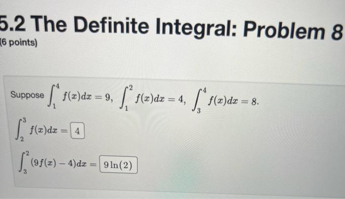 Solved 2 The Definite Integral: Problem 8 6 points) Suppose | Chegg.com