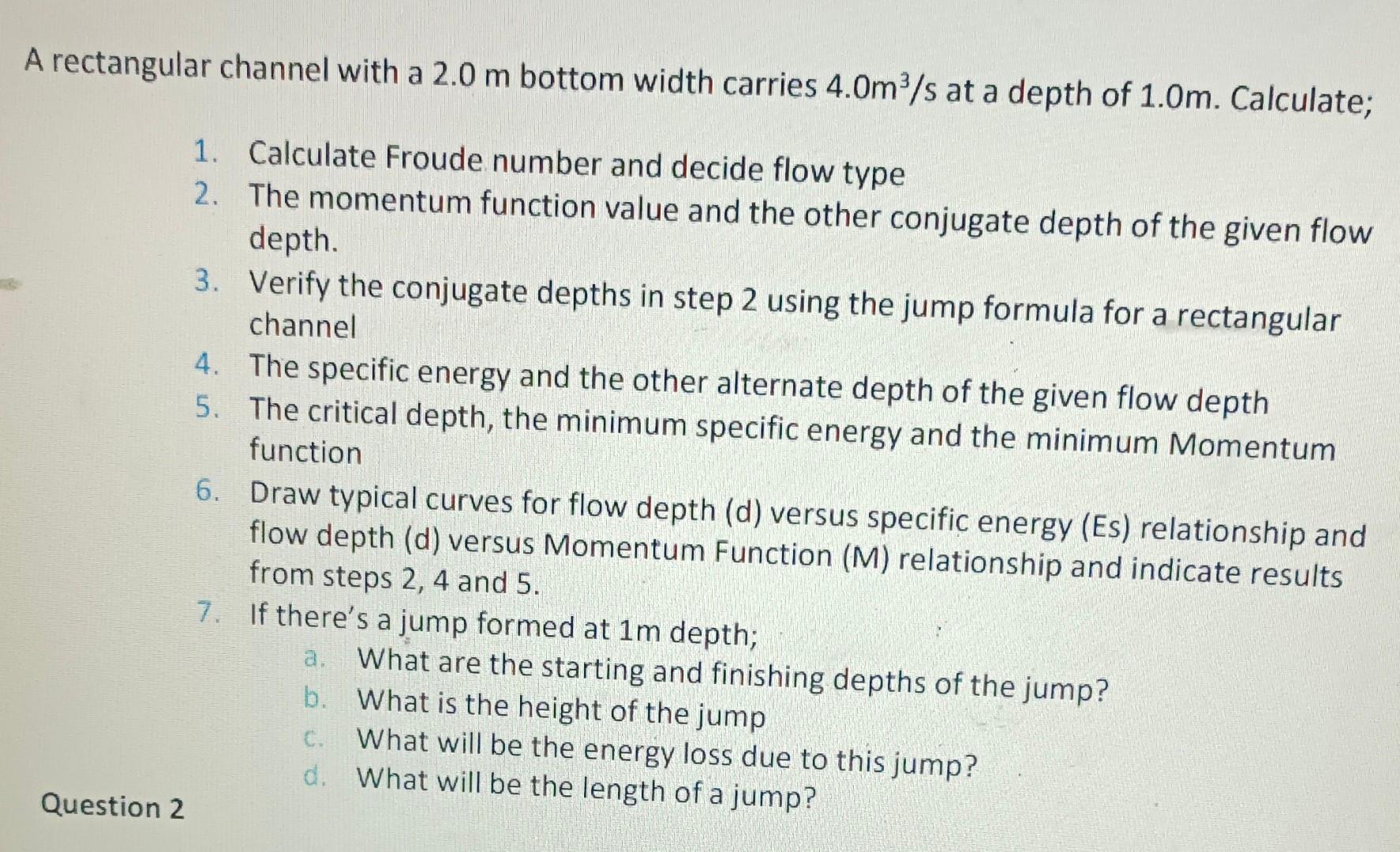 Solved A rectangular channel with a 2.0 m bottom width | Chegg.com