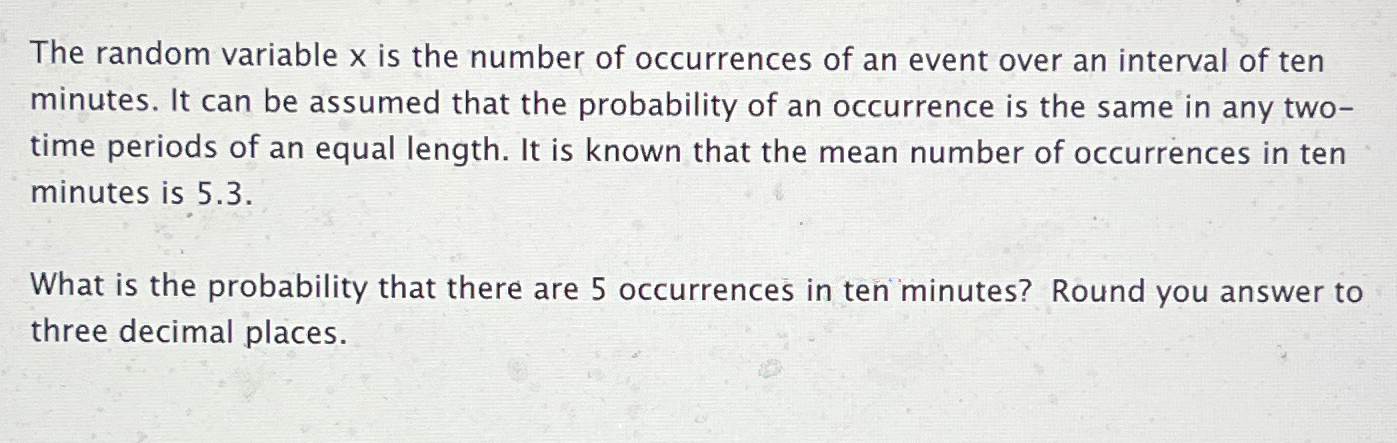Solved The random variable x ﻿is the number of occurrences | Chegg.com