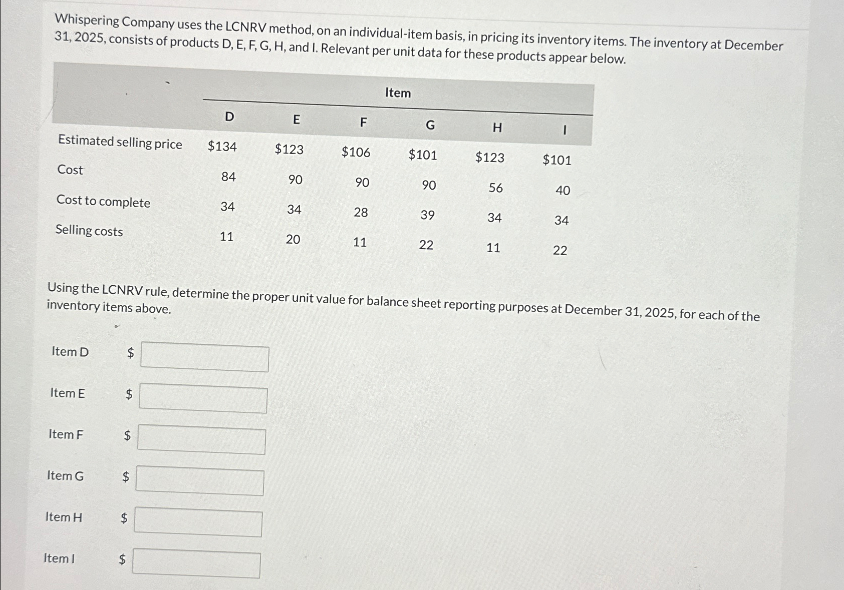 Solved Whispering Company uses the LCNRV method, on an | Chegg.com