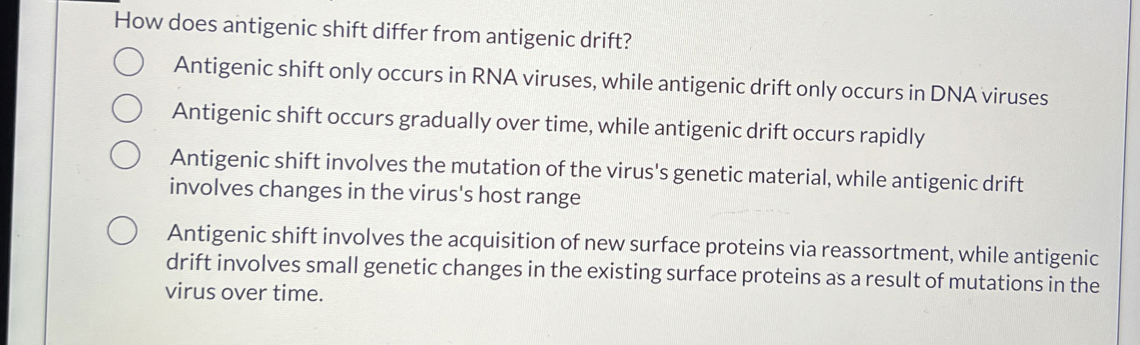 Solved How does antigenic shift differ from antigenic | Chegg.com