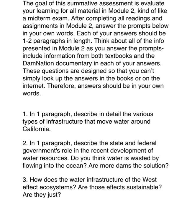 Solved The goal of this summative assessment is evaluate | Chegg.com