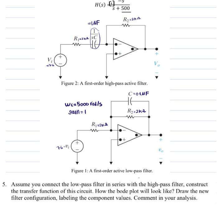 Solved H(s)=s+500[1]−s Figure 2: A first-order high-pass | Chegg.com