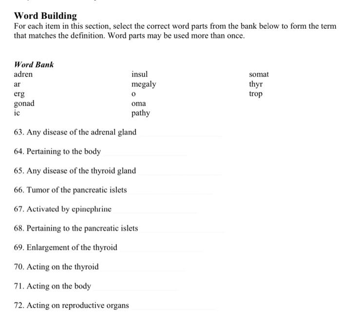 Solved Word Building For each item in this section, select | Chegg.com