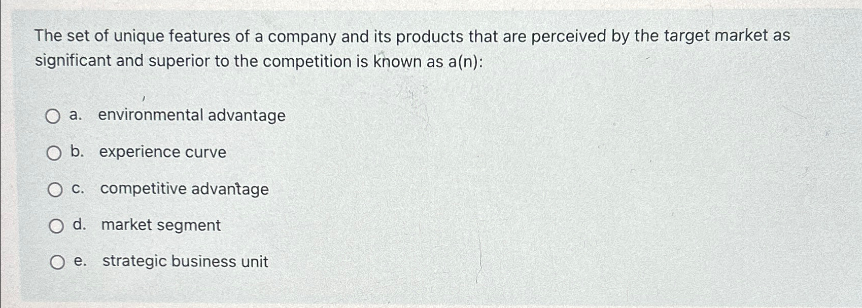 Solved The set of unique features of a company and its | Chegg.com