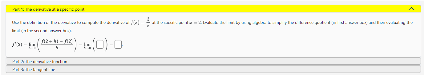 Solved Part 1: The derivative at a specific point limit (in | Chegg.com