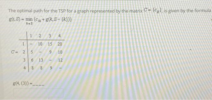 Solved The optimal path for the TSP for a graph represented | Chegg.com