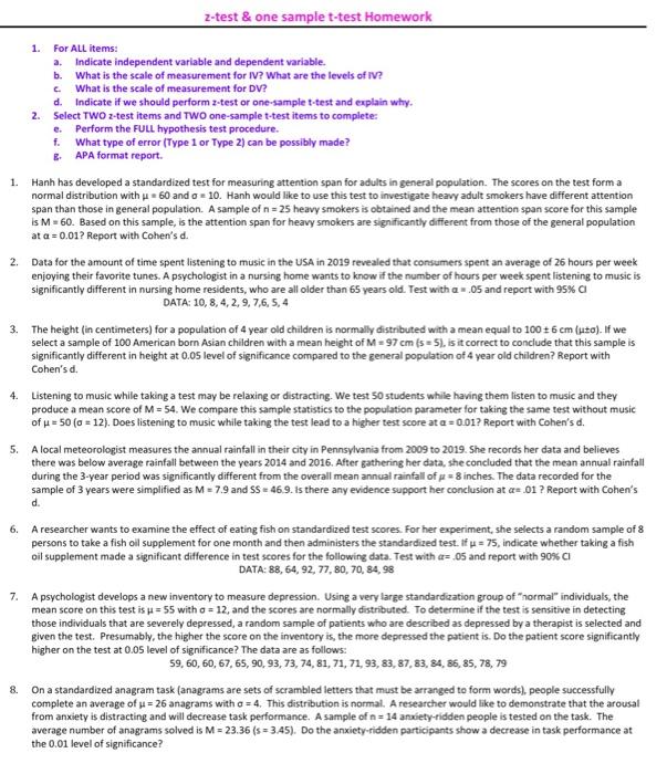 Solved 1. For ALL items: a. Indicate independent variable | Chegg.com