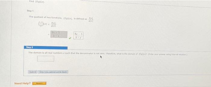 Solved Info Step 1 The Quotient Of The Functions De Sex Step