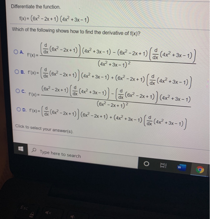 Solved Differentiate the function. f(x) = (6x2 - 2x + 1) | Chegg.com