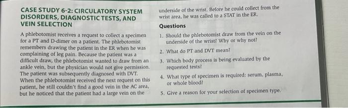 Solved CASE STUDY 6-2: CIRCULATORY SYSTEM DISORDERS, | Chegg.com