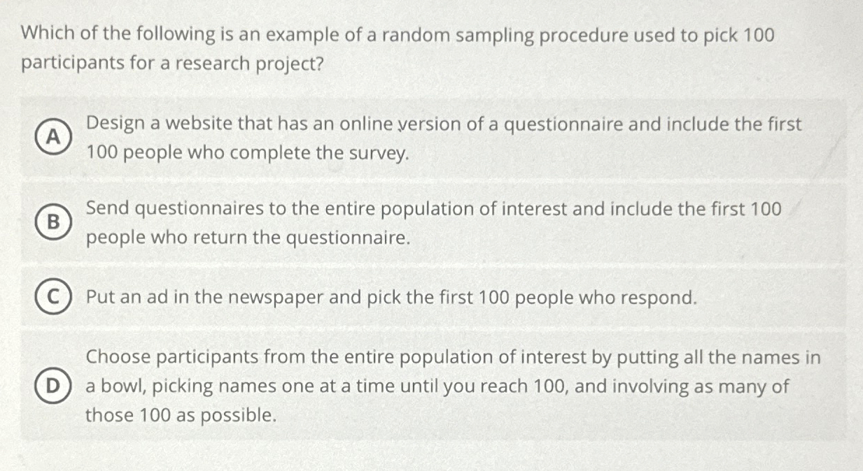 Solved Which of the following is an example of a random | Chegg.com