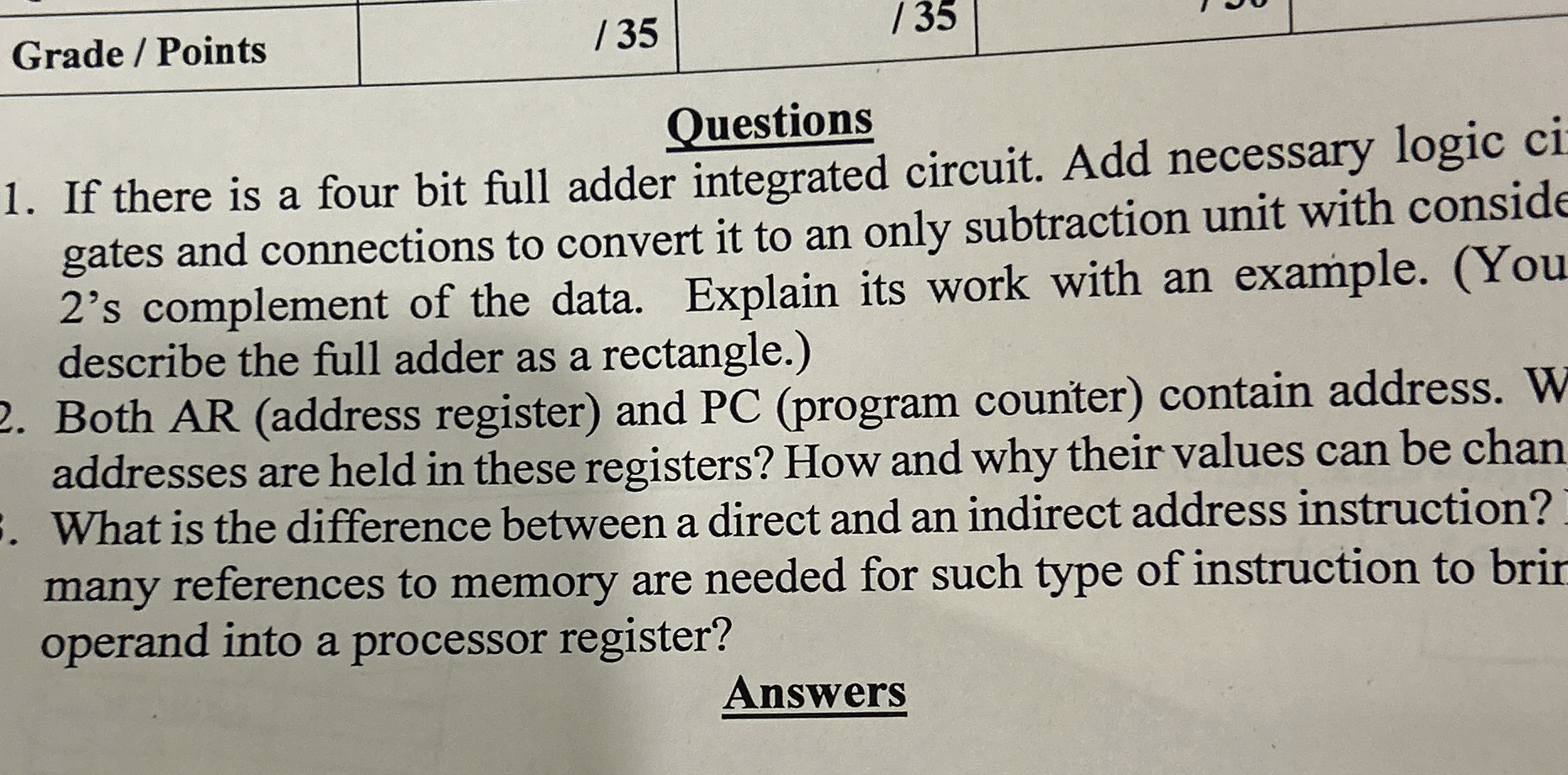 Solved Grade / ﻿Points135135QuestionsIf there is a four bit | Chegg.com