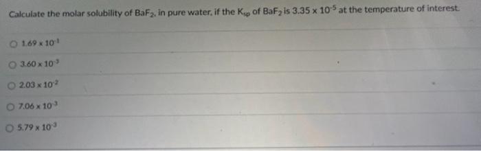 [Solved]: Calculate the molar solubility of BaF2, in pure w