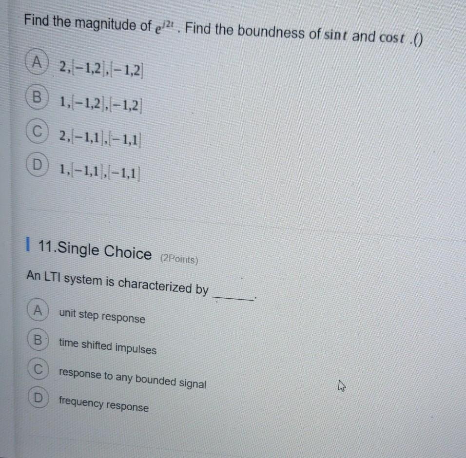 Solved Find the magnitude of 12 . Find the boundness of sint | Chegg.com