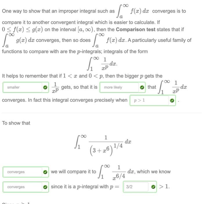 Solved One way to show that an improper integral such as | Chegg.com