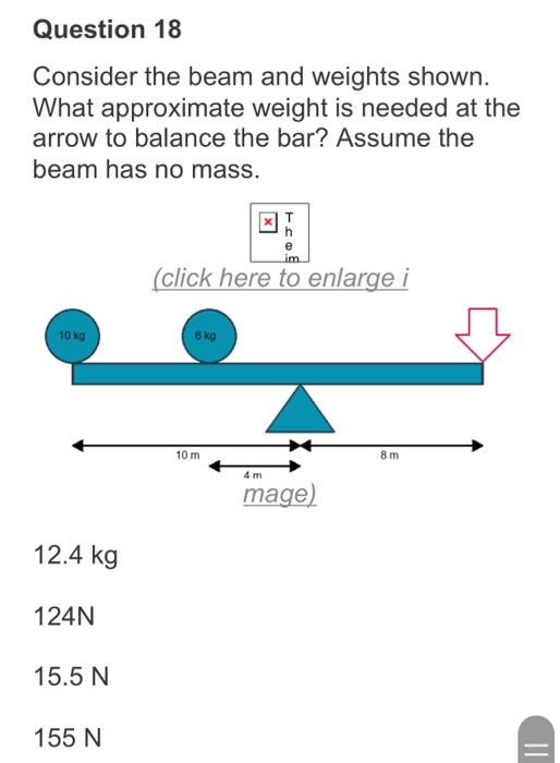 Solved Question 18 Consider the beam and weights shown. What | Chegg.com