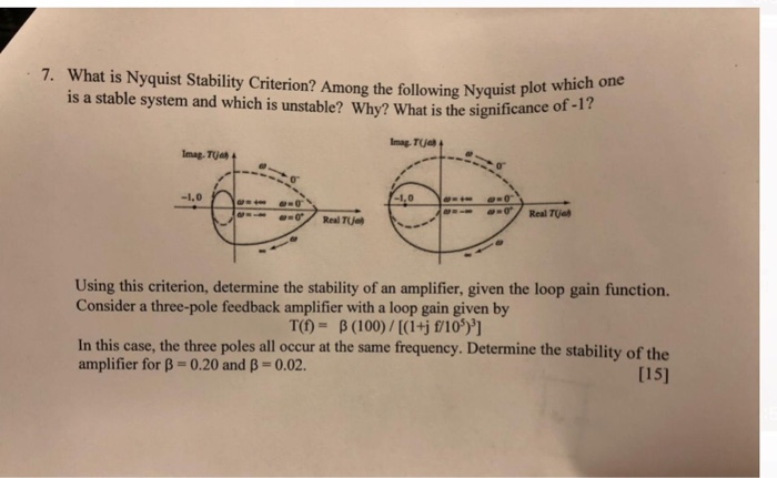 Solved 7. What is Nyquist Stability Criterion? Among the | Chegg.com