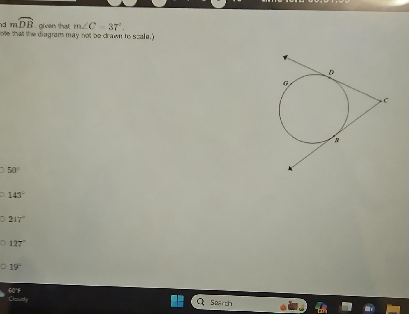 Solved Id \( m \overparen{D B} \), given that m∠C=37∘. ote | Chegg.com