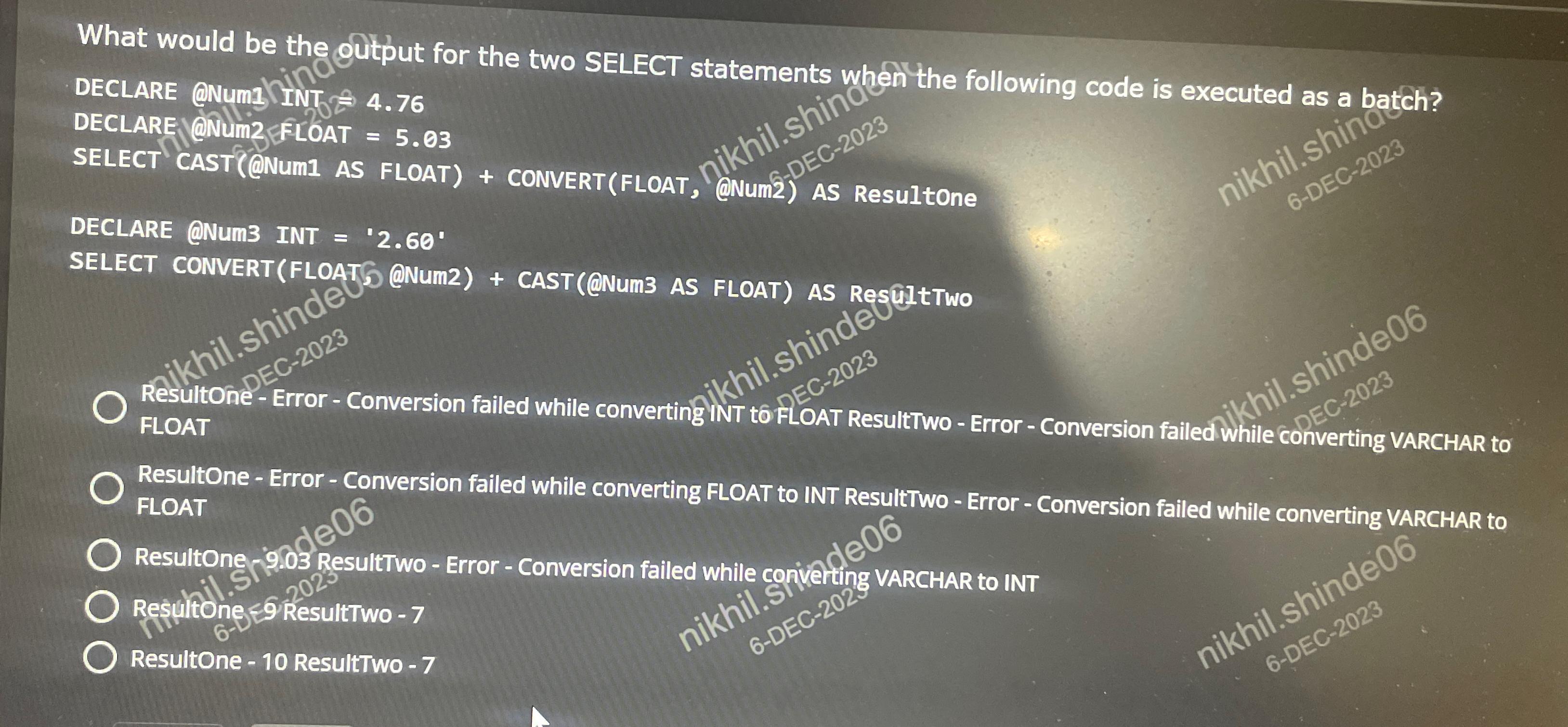 Solved What would be the output for the two SELECT | Chegg.com