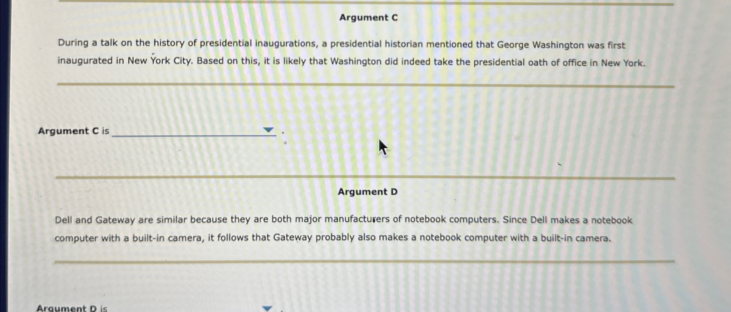 Solved How to solve Argument CDuring a talk on the history | Chegg.com