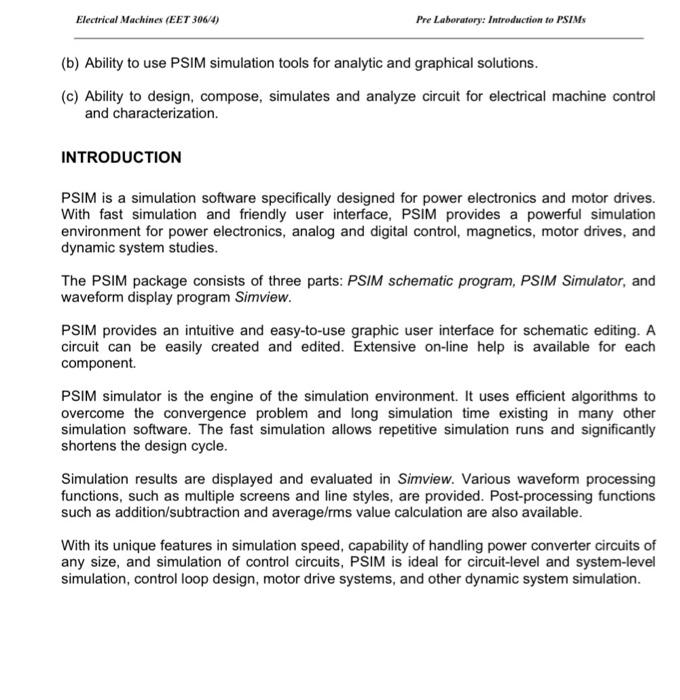 (b) Ability to use PSIM simulation tools for analytic | Chegg.com
