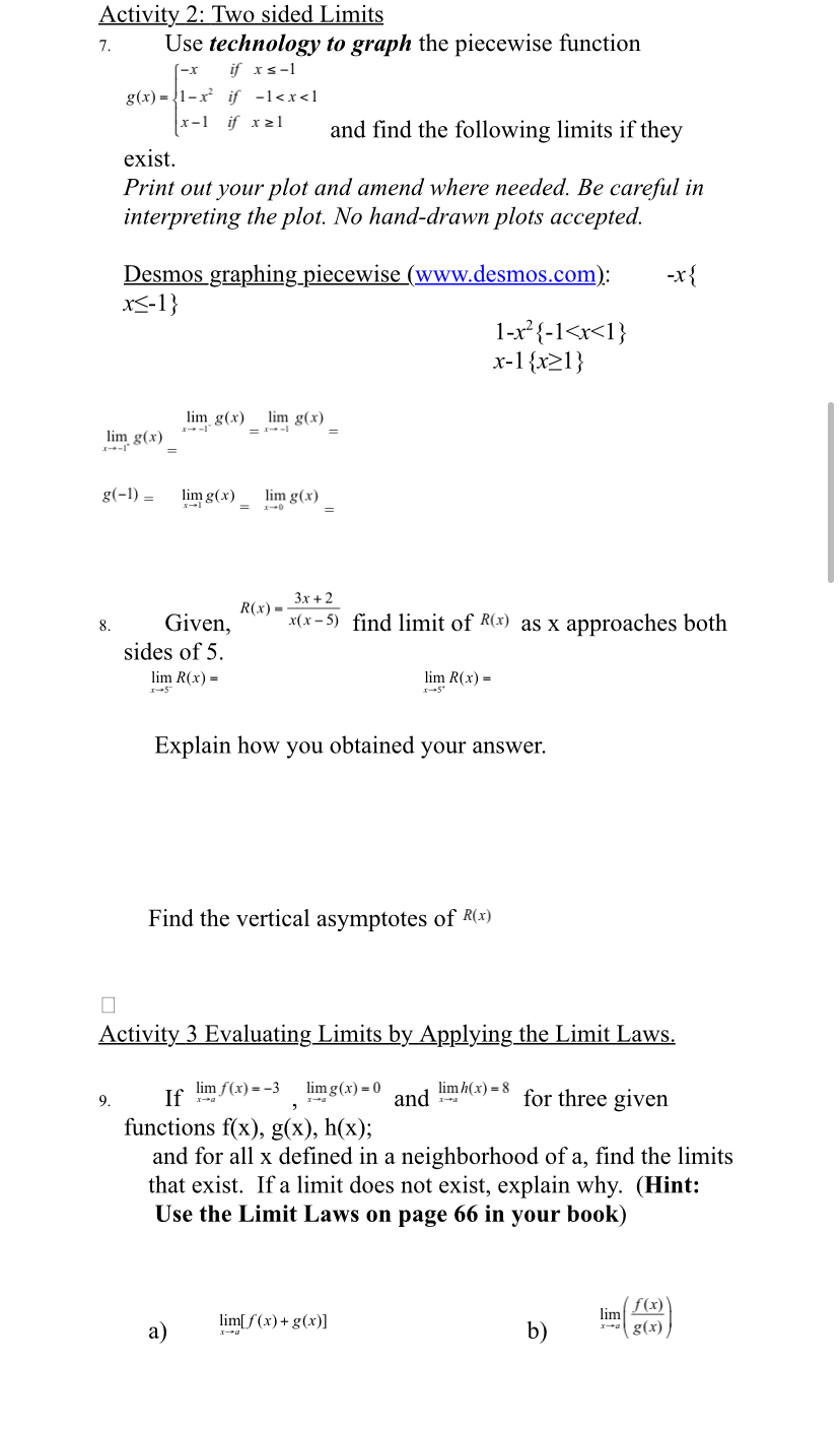 Solved Activity 2: Two sided Limits7. ﻿Use technology to | Chegg.com