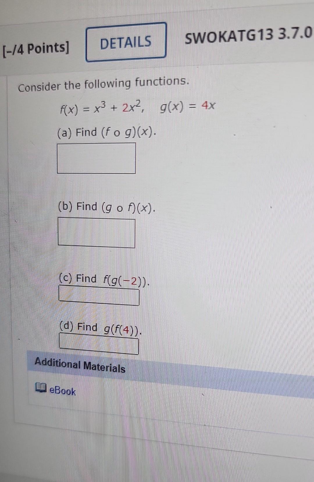 Solved Consider the following functions. f(x)=3x2,g(x)=x−2 | Chegg.com