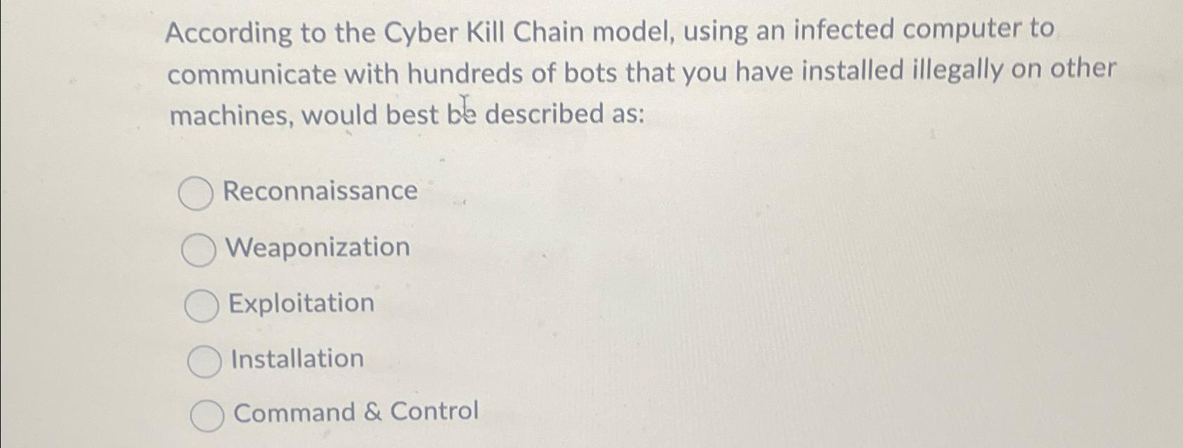 Solved According to the Cyber Kill Chain model, using an | Chegg.com