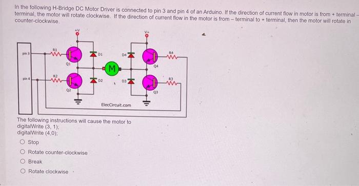 Solved In the following H-Bridge DC Motor Driver is | Chegg.com