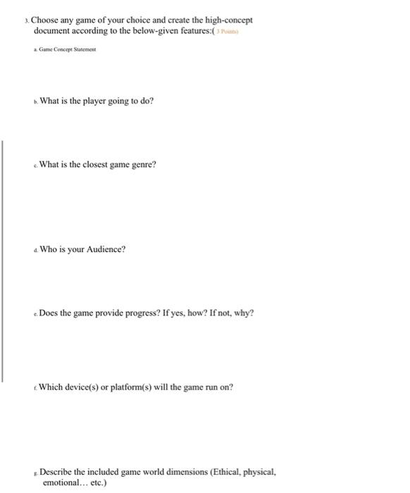 Solved 3. Choose any game of your choice and create the | Chegg.com