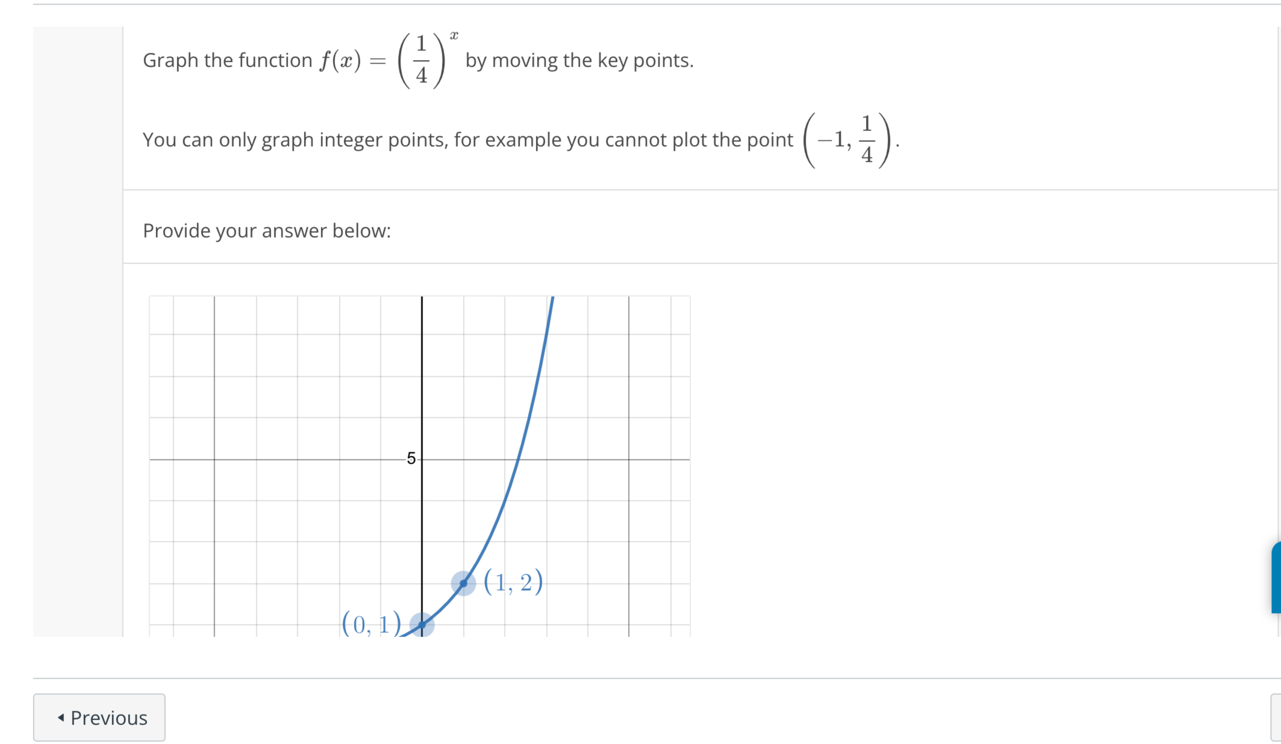 Solved Graph the function f(x)=(14)x ﻿by moving the key | Chegg.com