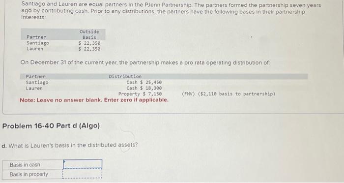 Solved Santiago and Lauren are equal partners in the PJenn | Chegg.com
