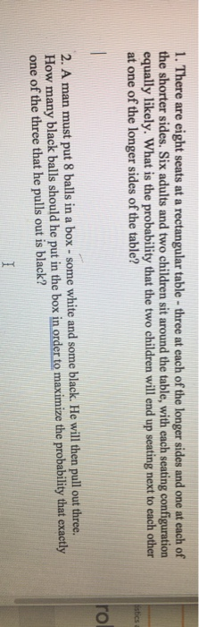 Solved 1. There are eight seats at a rectangular table-three | Chegg.com