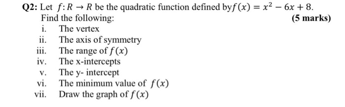 Solved Q2: Let f:R → R be the quadratic function defined | Chegg.com