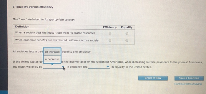 Solved: 3. Equality Versus Efficiency Match Each Definitio... | Chegg.com