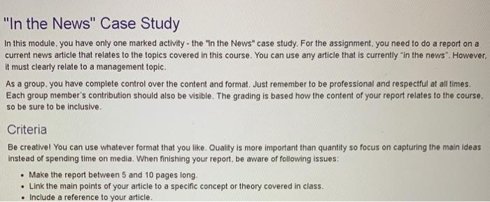 Solved "In the News" Case Study In this module, you have | Chegg.com