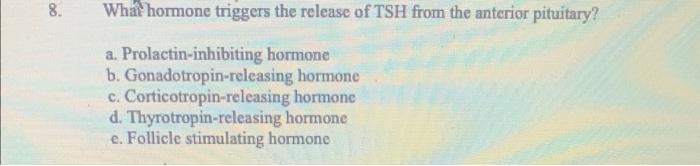Solved What hormone triggers the release of TSH from the | Chegg.com