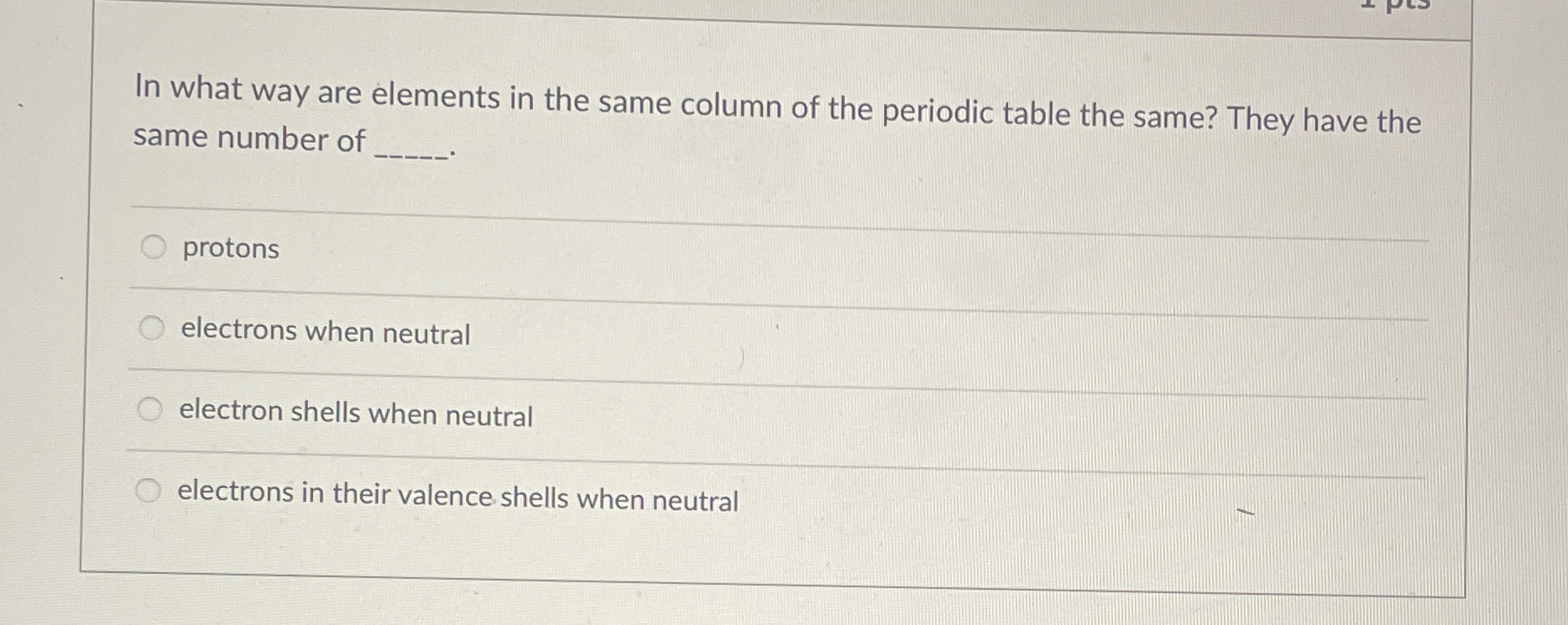 Solved In what way are elements in the same column of the | Chegg.com