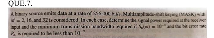 Solved Que7 A Binary Source Emits Data At A Rate Of 