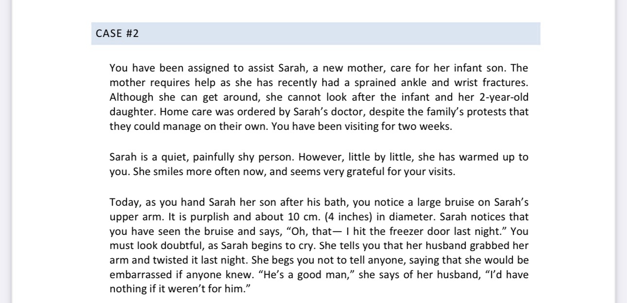 Solved CASE #2You have been assigned to assist Sarah, a new | Chegg.com